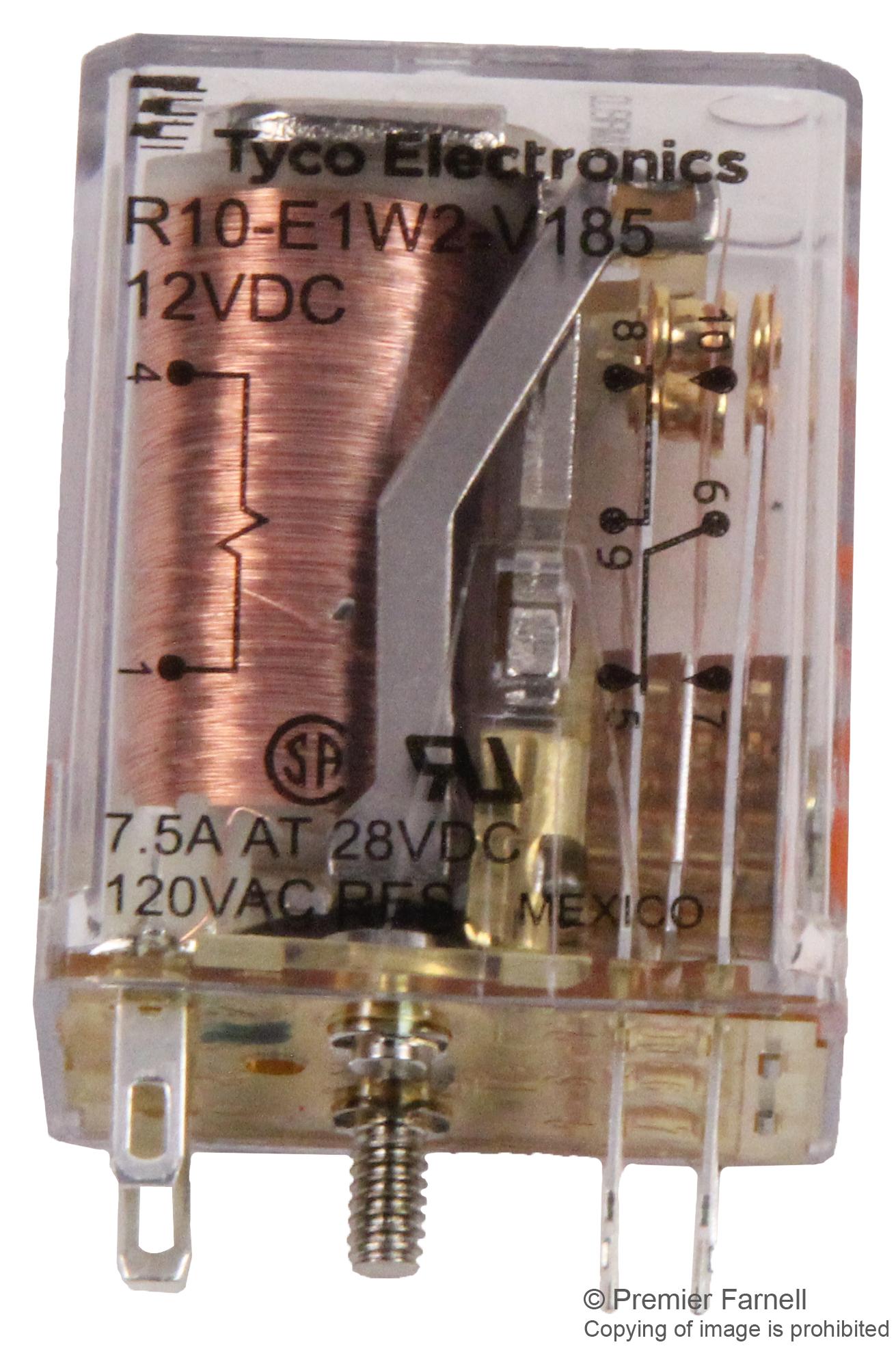 R10-E1W2-V185 Potter&brumfield - Te Connectivity, Power Relay, DPDT, 12 VDC