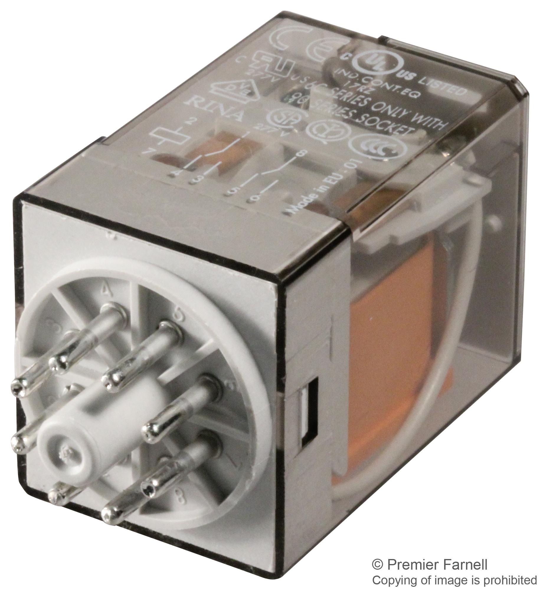 60.12.8.024.0000 Finder, Power Relay, DPDT, 24 VAC