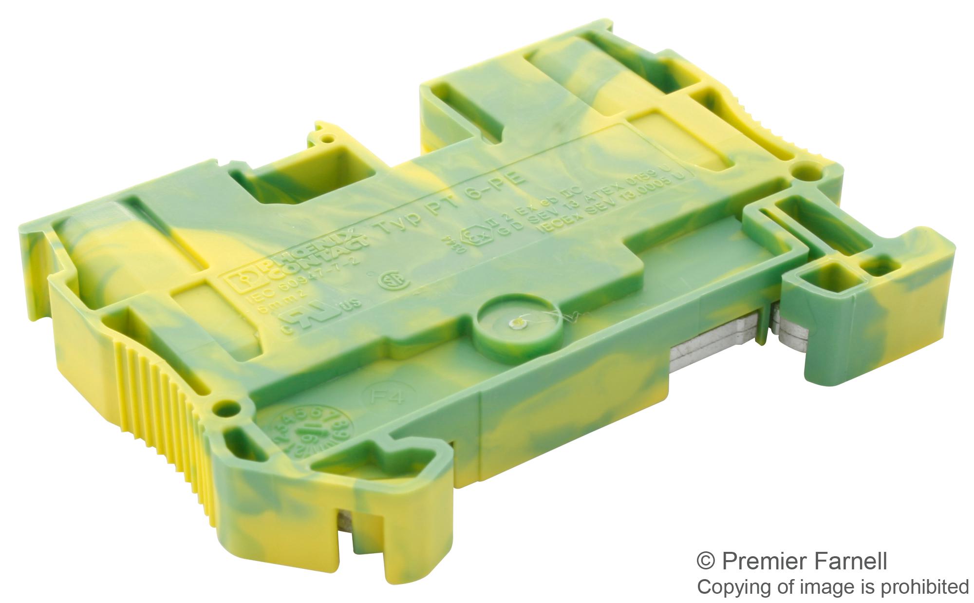 PT 6-PE Phoenix Contact, DIN Rail Mount Terminal Block, 2 Positions, 20 AWG