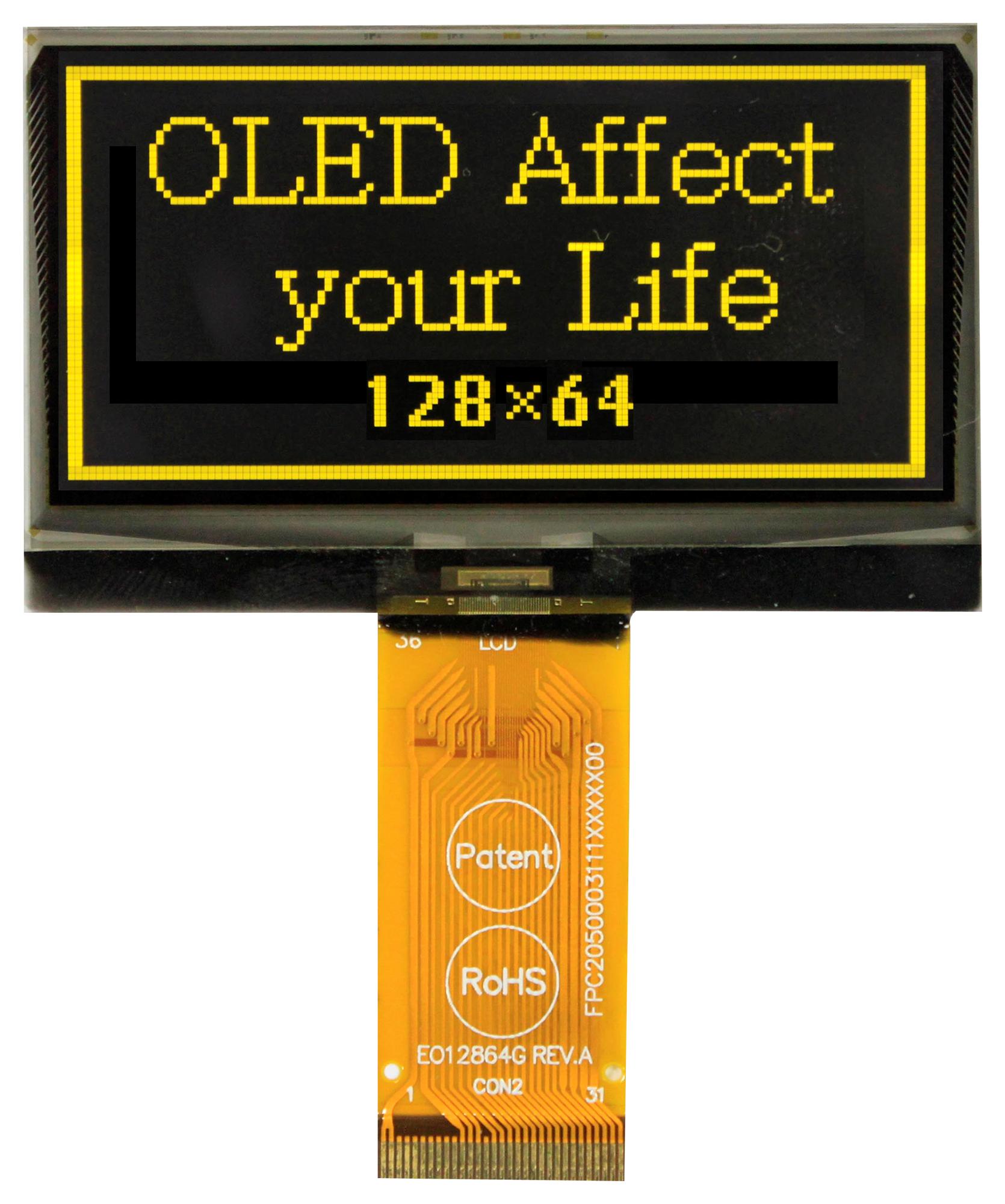 O128O064GLPP3N0000 Vishay, Graphic OLED, 128 x 64 Pixels, Yellow on Black