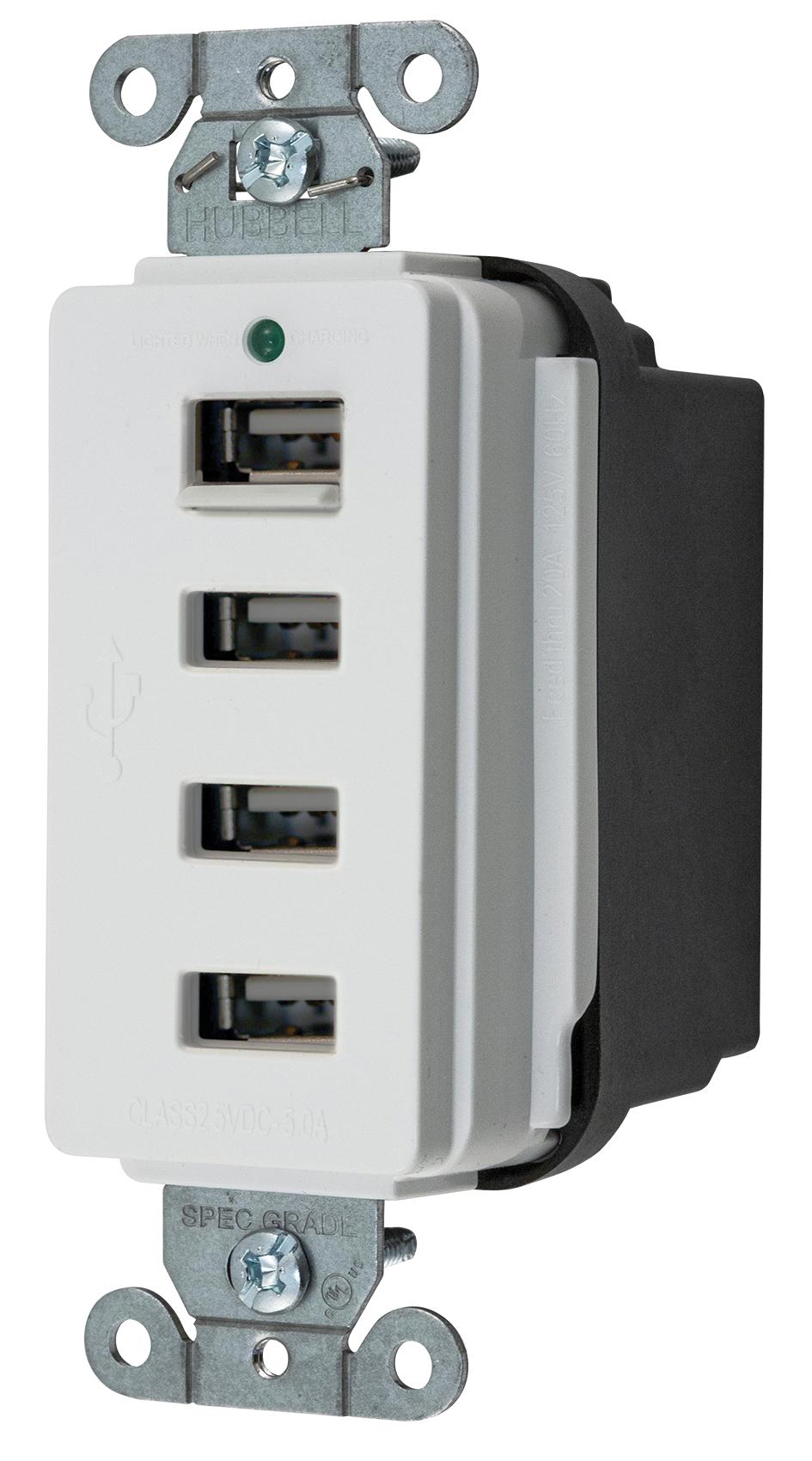 USB4W Hubbell Wiring Devices, USB Charger Receptacle, 2P3W Grounding ...