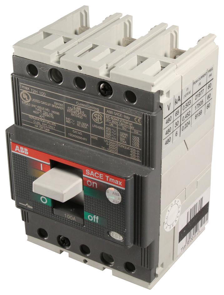 T2H100TW Abb, Thermal Magnetic Circuit Breaker, Molded Case, Tmax T2 Series