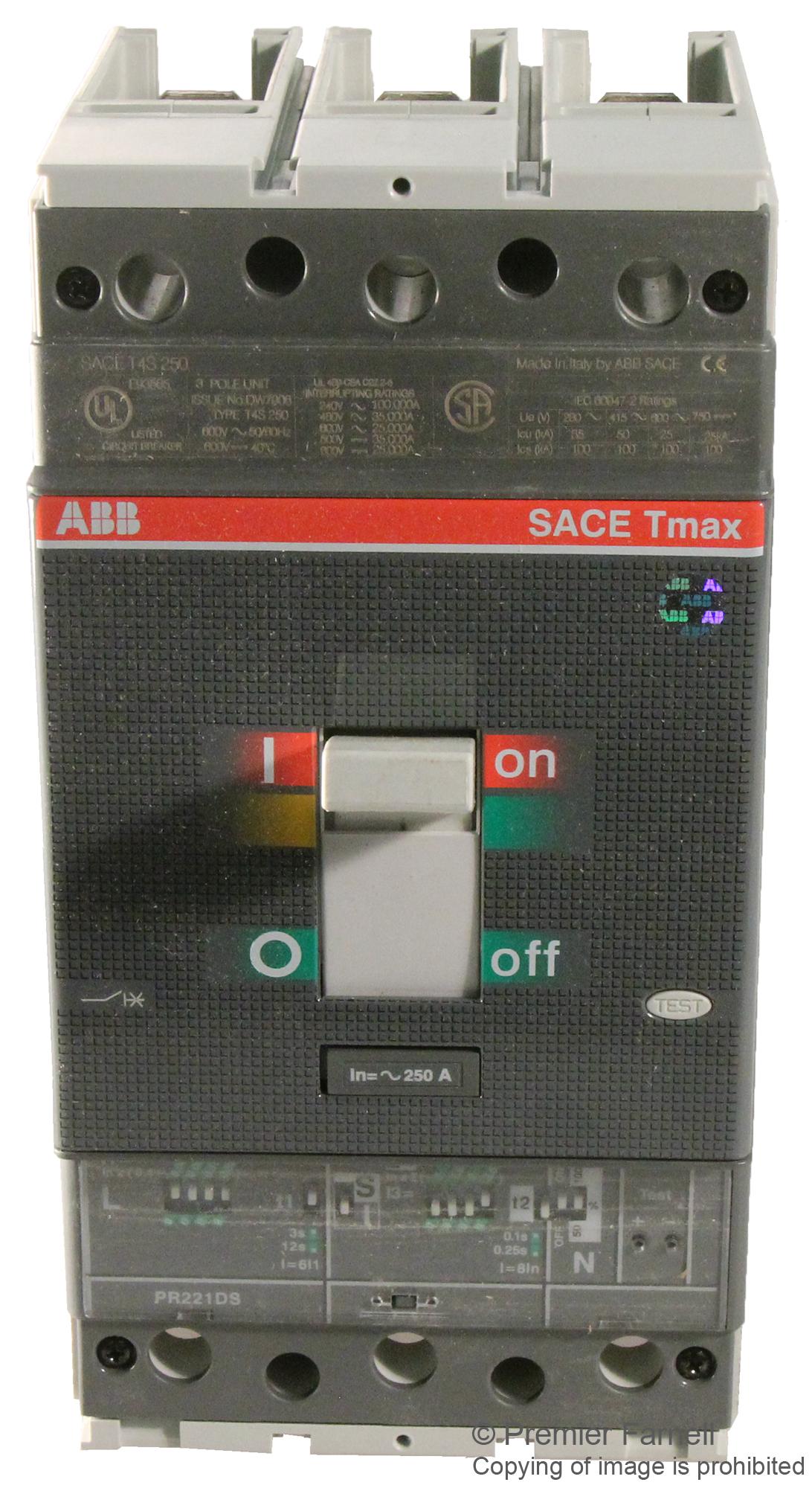 T4S250BW Abb, Thermal Magnetic Circuit Breaker, Molded Case, Tmax T4 Series