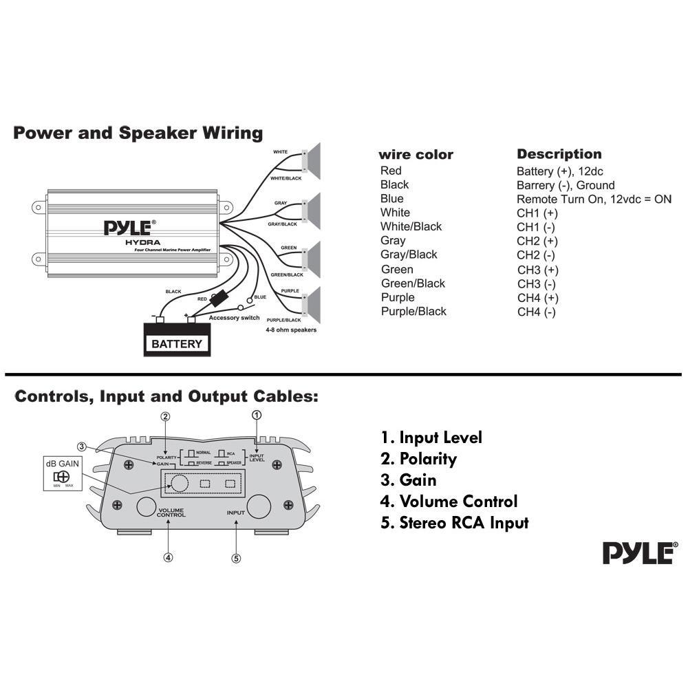 PLMRMP3B Pyle, Marine Power Amplifier 4 Channel Waterproof Black
