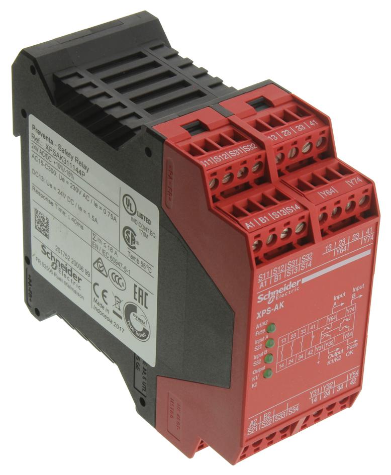 XPSAK311144P Schneider Electric, Safety Relay, 24 VDC, 3PST-NO