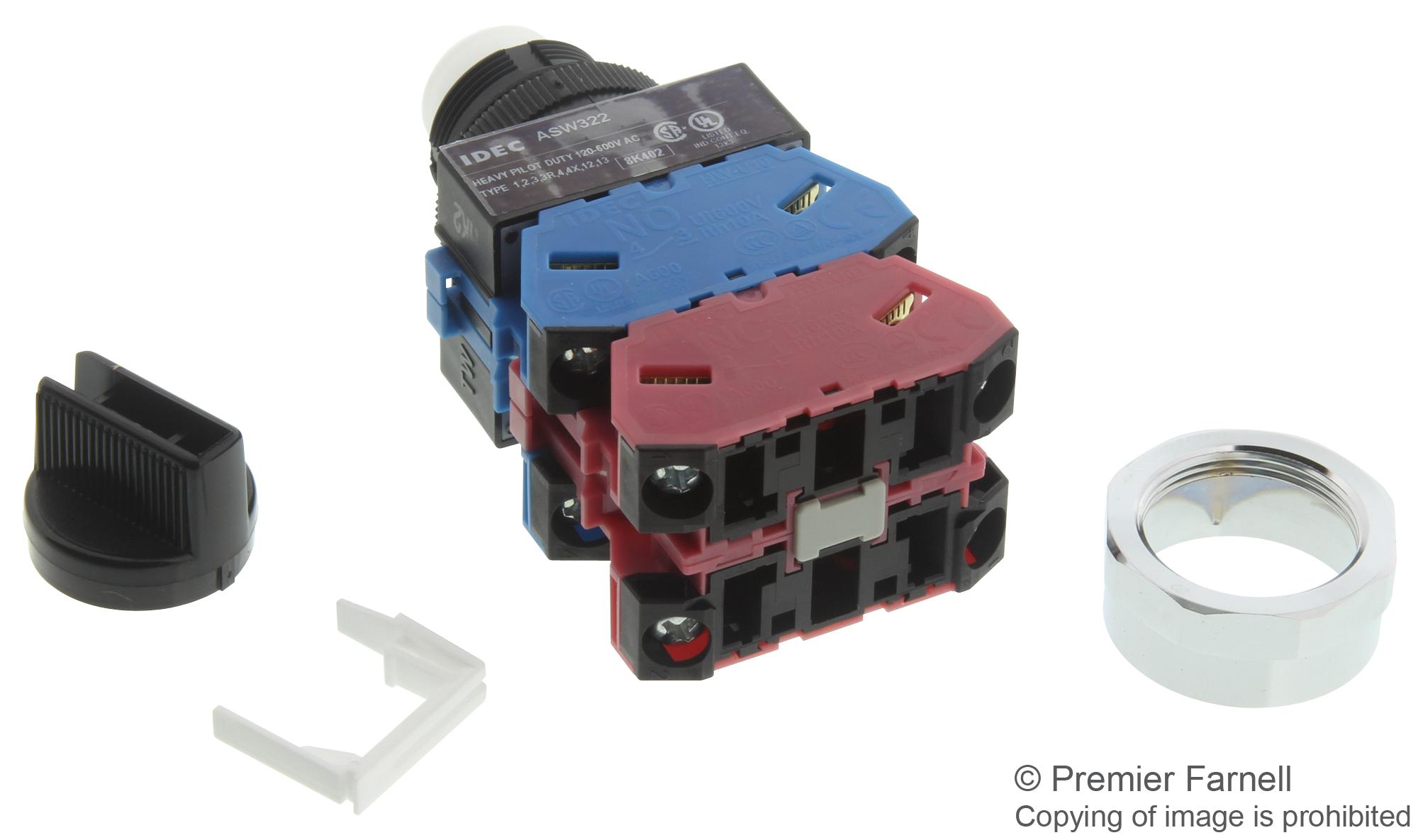 ASW322 Idec, Rotary Switch, 3 Position, 2 Pole